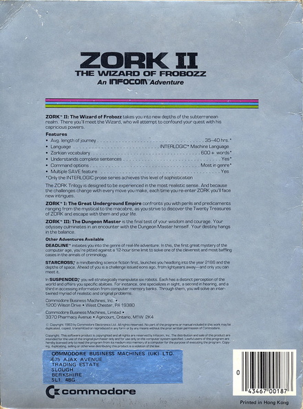 Zork-II---The-Wizard-of-Frobozz---USA--2.Back--Back117280 | Arcade Artwork